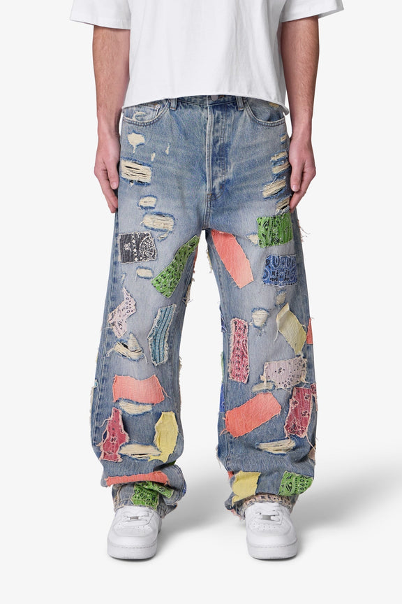MNML | Ultra Baggy Bandana Patch Denim - Blue/Multi – Eclipse Sample Sales