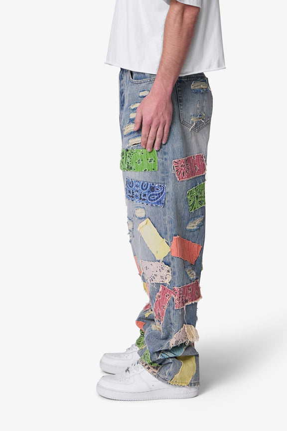 MNML | Ultra Baggy Bandana Patch Denim - Blue/Multi – Eclipse Sample Sales